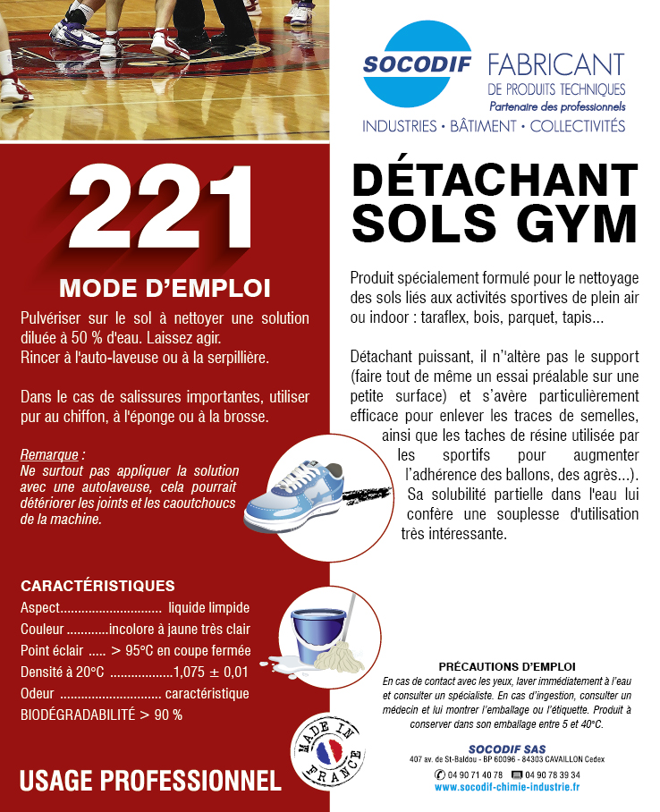 221 – DETACHANT SOLS GYM – Socodif